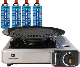 Kemper Kemper - Barbecue gaz Grill 2en1 R&eacute;chaud gaz pi&eacute;zo 2200 w + 4 cartouches gaz butane