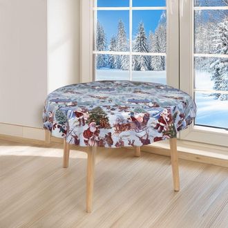 Laro runde 140 cm wachstuchtischdecke wachstischdecke abwashbar PVC tischdecke Wachstuch wasserabweisend Garten tischdecke, Muster:Weihnachtsmann Schlitten