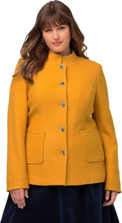 Ulla Popken Damen Boiled Wool Janker mit Schurwolle Blazer, helles senfgelb, 60