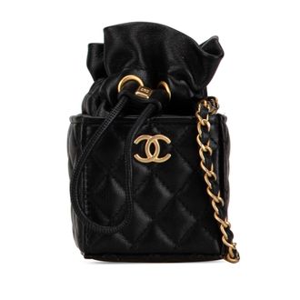 Chanel Black Micro CC Quilted Calfskin Drawstring Bucket Bag
