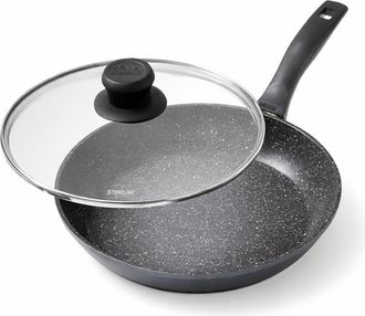 STONELINE Bratpfanne 26 cm, mit Griff, Induktion, Aluguss, Pfanne mit echten Steinpartikeln beschichtet, Ohne Fett oder &Ouml;l kochen, braten und schmoren