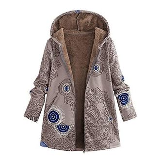 Generic Manteaux duveteux pour femme - Parka longue chaude pour lext&eacute;rieur - Manteau &agrave; capuche imprim&eacute; de loisirs - Veste en peluche avec poche - Veste dhiver