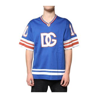 Dolce & Gabbana Blau Logo V-Ausschnitt T-Shirt - - Tops - Herren - Blau - XL