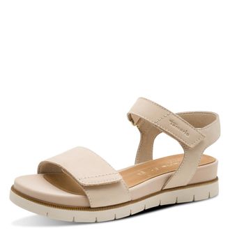 Tamaris Comfort Damen Sandalen flach aus Leder mit Klettverschluss, Beige (Beige Nubuk), 36 EU