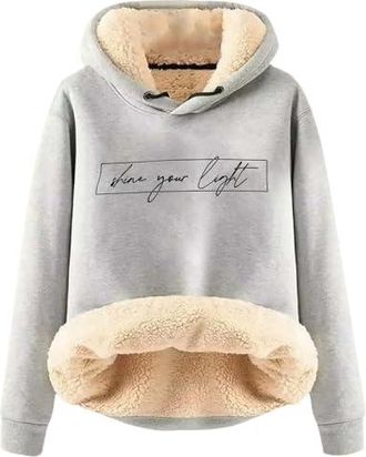 Generic Vestes dhiver pour femmes en laine &eacute;paisse chaude couleur unie laine dagneau sweat &agrave; capuche 2026, gris clair, XL