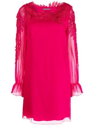 Alberta Ferretti robe courte en soie &agrave; manches longues - Rose