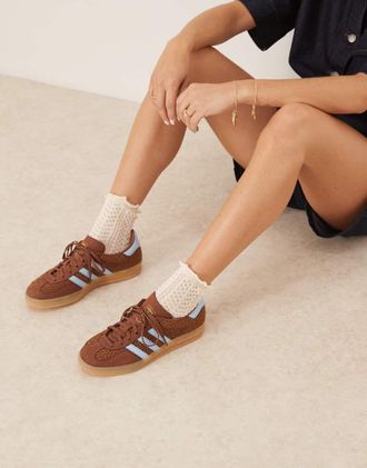 adidas Originals Gazelle Indoor - Baskets effet tressé - Marron clair/bleu