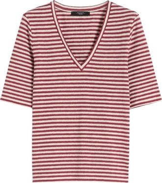 Max Mara Femme, Tops, Multicolore, Taille: 38 FR Stretch Linen Jersey V-Neck T-Shirt