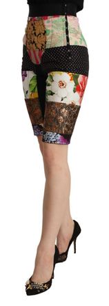 Dolce & Gabbana Womens Multicolor Patchwork High Waist Cropped Pants Cotton Silk