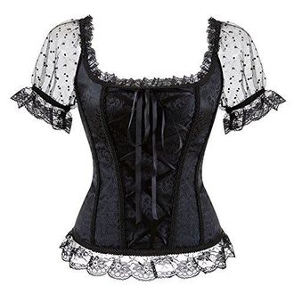 Grebrafan Jutrisujo corset femme bustier fiori sexy lingerie gothique vintage corsets Dentelle medieval grande taille renaissance top noir 3XL