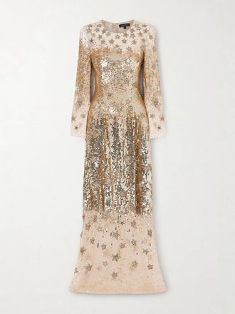 Jenny Packham Robe Du Soir En Tulle &Agrave; Sequins Galactic - Dor&eacute;