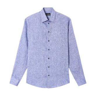 Emporio Armani Homme, Chemises, Bleu, Taille: S Chemise Ray&eacute;e en Toile M&eacute;lange Lin