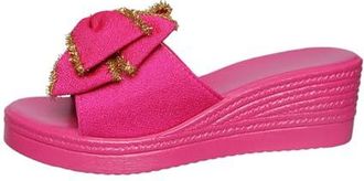 Generic Sandales compens&eacute;es &agrave; bout ouvert avec noeud paillet&eacute; pour femme, chaussures d&eacute;t&eacute; d&eacute;contract&eacute;es l&eacute;g&egrave;res, rose rouge, 40.5 EU