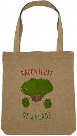 Fabulous Sac Shopping Tote Bag Aspect Lin - Raconteuse de Salade Jeu De Mot Blague Mignon - Sac Courses Toile Epaisse 360g Beige Naturel Cabas Port&eacute; Epaule Sol
