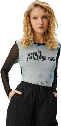 Koton Tulle T-Shirt Tie-Dye Patterned Slogan Printed Long Sleeve Crew Neck