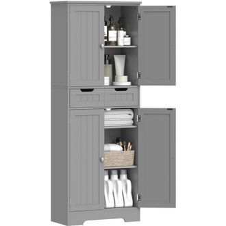 HOMCOM Meuble de salle de bain - HOMCOM - tiroir, placard &agrave; portes, &eacute;tag&egrave;re r&eacute;glable - 60 x 30 x 160 cm - gris