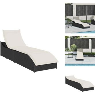 vidaXL Klappliege mit Auflage und Stauraum Schwarz Poly-Rattan - Klappliege - Klappliegen - Sonnenbett - Gartenliege