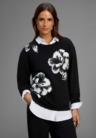 Laura Scott Sweater Weiche Baumwollmischung mit Rundhalsausschnitt und Blumenprint