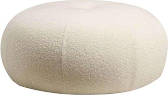 Emob Comfy Chique Poef met Notenhouten Poten | Bouclet Wit