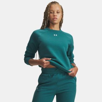Under Armour Rival Fleece Oberteil mit Rundhalsausschnitt f&uuml;r Damen Rack Gr&uuml;n / Wei&szlig; XL