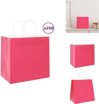 vidaXL Papiertragetaschen 250 Stk. mit Henkeln Rosa 54x15x49 cm - Papiertragetasche - Papiertragetaschen - Papiert&uuml;te - Kraftpapiert&uuml;te