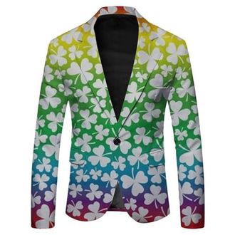 Generic Veste de costume pour homme - Multicolore - Imprim&eacute; - Blazer slim fit - Avec motif tr&egrave;fle vert - Costume de f&ecirc;te festif - Pour carnaval et soir&eacute;es &agrave; t