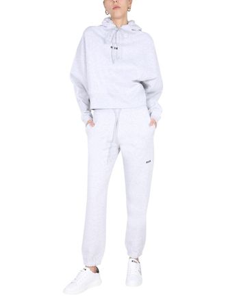 Msgm Logo Print Cotton Jogging Pants - Gray