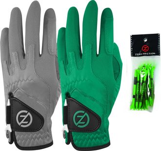 Zero Friction Herren Cabretta Elite Linke Hand Universal-Passform Golfhandschuh 2 Packung, Einheitsgr&ouml;&szlig;e, Grau/Gr&uuml;n