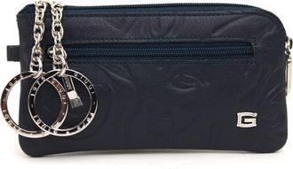 Giudi Schl&uuml;sselm&auml;ppchen Schl&uuml;sseletui Leder Damen Blumen-Muster Mit M&uuml;nzfach &Ouml;koleder Nachhaltig (Blau)