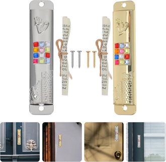 BESPORTBLE 2 S&auml;tze Metall Mezuzah T&uuml;r Dekoration mit Schriftrolle Religi&ouml;se Haust&uuml;r Deko Silber Goldfarbene Torpfosten Ornamente f&uuml;r Innen und Au&szlig;en J&uuml;dische Sym