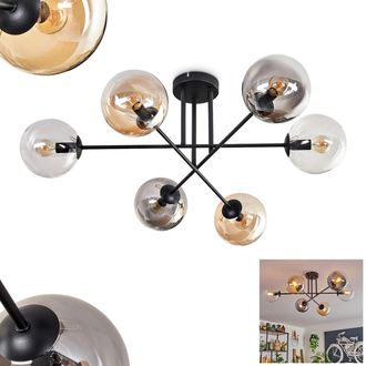 HOFSTEIN Deckenleuchte Gastor, Deckenlampe aus Metall/Glas in Schwarz/Rauchfarben/Bernsteinfarben/Klar, Leuchte im modernen Retro/Vintage-Design mit Schirmen a