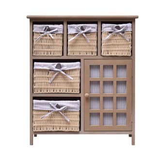 Mobili Rebecca platzsparender K&uuml;chenschrank, Schubladenkommode mit 1 T&uuml;r 5 Weidenk&ouml;rben, Paulownienholz, Beige, Country-Stil, Einrichtung f&uuml;r Bad K&uuml;che - Ma&szlig;e: 70 x 