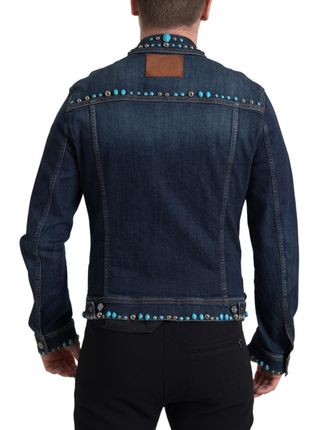 Dolce & Gabbana Mens Blue Denim Turquoise Stones Studded Jacket Cotton Elastane Clothing