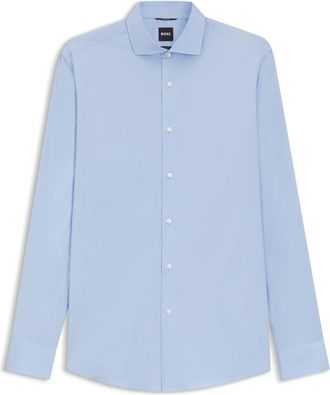 BOSS Herren P-HANK-spread-C1-222 Slim-Fit Popeline-Hemd aus b&uuml;gelleichtem Baumwoll-Mix Hellblau 45