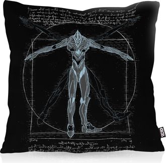 Void Watches Vitruvianischer Evangelion Kissenbezug Kissenh&uuml;lle Polyester wasserfest eva-01 Anime Roboter Kaiju, Kissen Gr&ouml;&szlig;e:40 x 40 cm, Kissen Farbe:Schwarz