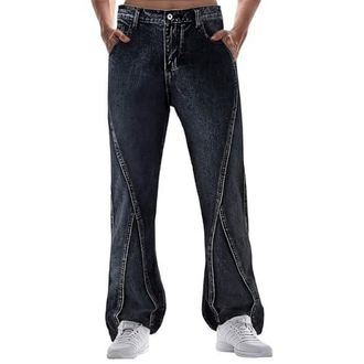 Generic Jean pour homme Patchwork Baggy Loose Fit Y2K Vintage avec Poches Flared Jambe Large Denim Pantalon de Travail Classique &agrave; la Mode Sport Streetwear de