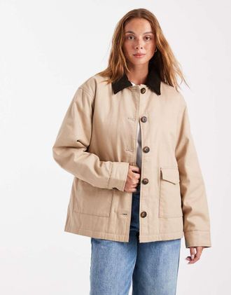 Brave Soul Barn-Jacke aus Canvas in Stein mit Cord-Kragen-Neutral
