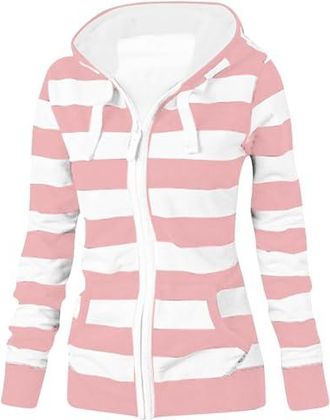 Generic Sweat &agrave; capuche chaud dhiver pour femme - Pull doux &agrave; fermeture &eacute;clair - Grand sweat-shirt ray&eacute; &agrave; manches longues avec poche - Veste &agrave; capuche longue 