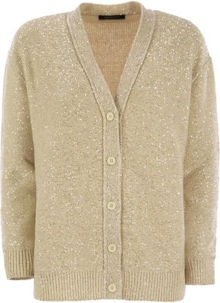 Fabiana Filippi Femme, Pulls, Beige, Taille: 36 FR Cardigan en maille de coton avec sequins