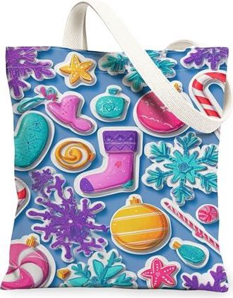 Generic Sacs fourre-tout en toile Winter Wonderland, sacs de courses r&eacute;utilisables sur le th&egrave;me des vacances, l&eacute;gers et lavables avec bandouli&egrave;re en toile F, 