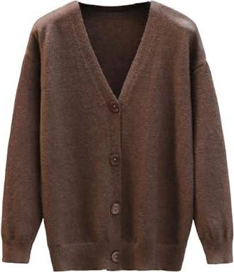 Generic Cardigan cor&eacute;en &agrave; col en V &agrave; manches longues &eacute;l&eacute;gant &agrave; simple boutonnage d&eacute;contract&eacute; pour femme, marron fonc&eacute;, Taille Unique