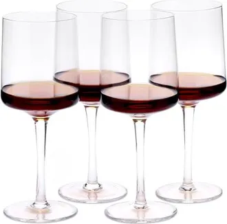 Navaris Verre à vin - Lot 4 Verres à Pied Transparent 8,3 x 8,3 x 20,3 cm - Vin Blanc vin Rouge Boisson Froide Cocktail jus Eau Dessert verrine