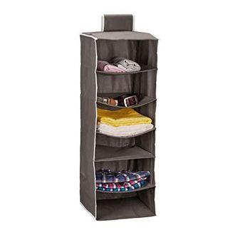 Relaxdays Hängeregal Kleiderschrank, 6 Fächer, Stoff, H x B x T: 96 x 32 x 31 cm, Kleiderorganizer hängend, anthrazit