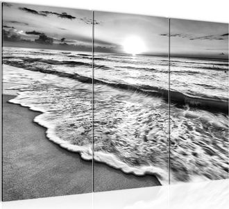 Runa Art Wandbilder Sonnenuntergang Strand Bild XXL Schlafzimmer Wohnzimmer Schwarz Weiss Panorama 120 x 80 cm 3 Teilig 023731c