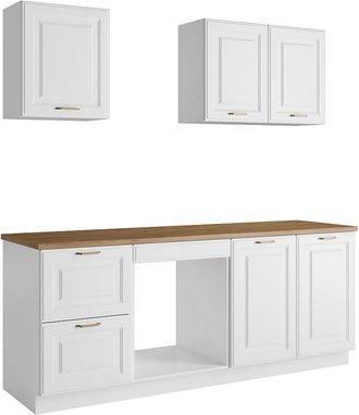 Vente-Unique Küchenzeile - mit Arbeitsplatte 200 cm - Weiß & Holzfarben - CELOMIA