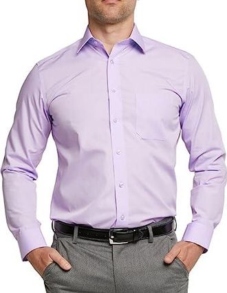 Double TWO Hommes Manche Longue Premium Non Fer Coton Riche Chemises (4500) - Mauve, Col 44cm
