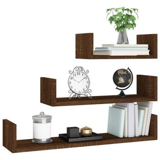 Generic 3X Wandregal U-f&ouml;rmig, H&auml;ngeregal, Lounge B&uuml;cherregal, Wandboard Dekoregal, Schweberegal, CD/DVD Regal, Wand Deko, Holzwerkstoff(Sonoma-Eiche 60x15x10