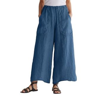 Generic Pantalon en Lin Femme &Eacute;t&eacute; L&eacute;ger Large Fluide Ete Pantalon Large en Coton et Lin pour Femme avec Poche Detente Fluide (Blue XXXL)