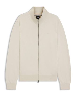 HUGO BOSS Strickjacke aus Baumwolle mit Zip und Label-Schriftzug in