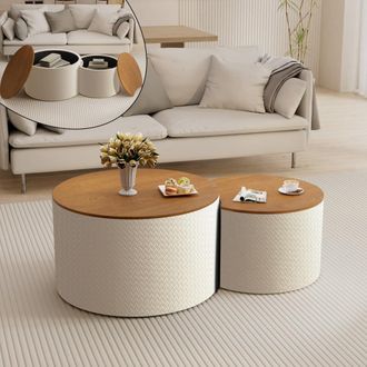 Generic Runde Beistelltische, 2er-Set, Moderne handgefertigte, geriffelte Trommelkreis-Couchtische f&uuml;r Wohnzimmer, Beistelltische f&uuml;r Schlafzimmer und Balkon 